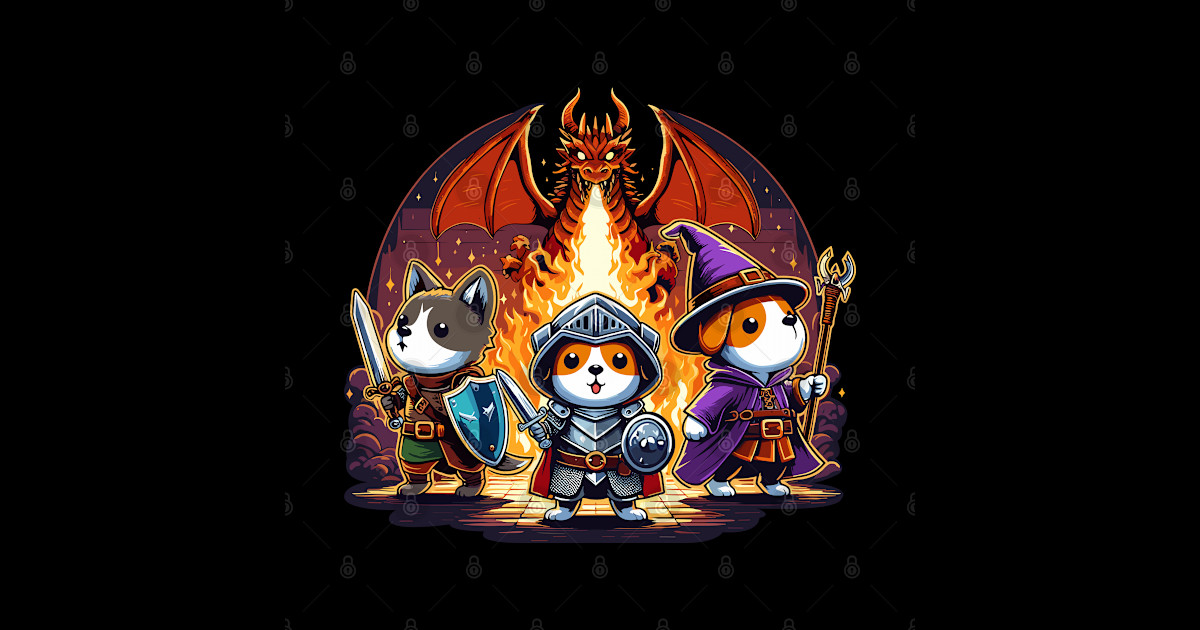 Cute Kawaii Funny RPG Fantasy World Board Game Dog Pet Lover Dragon ...