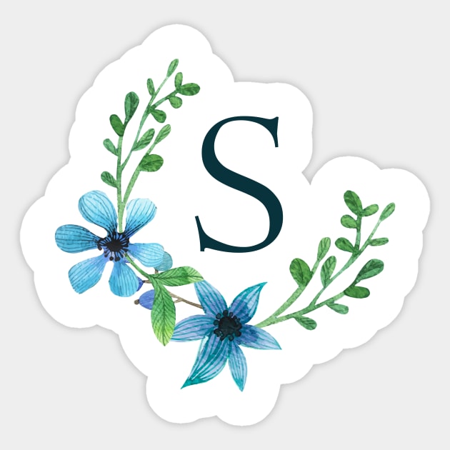 Floral Monogram S Pretty Blue Flowers - Monogram S - Sticker | TeePublic