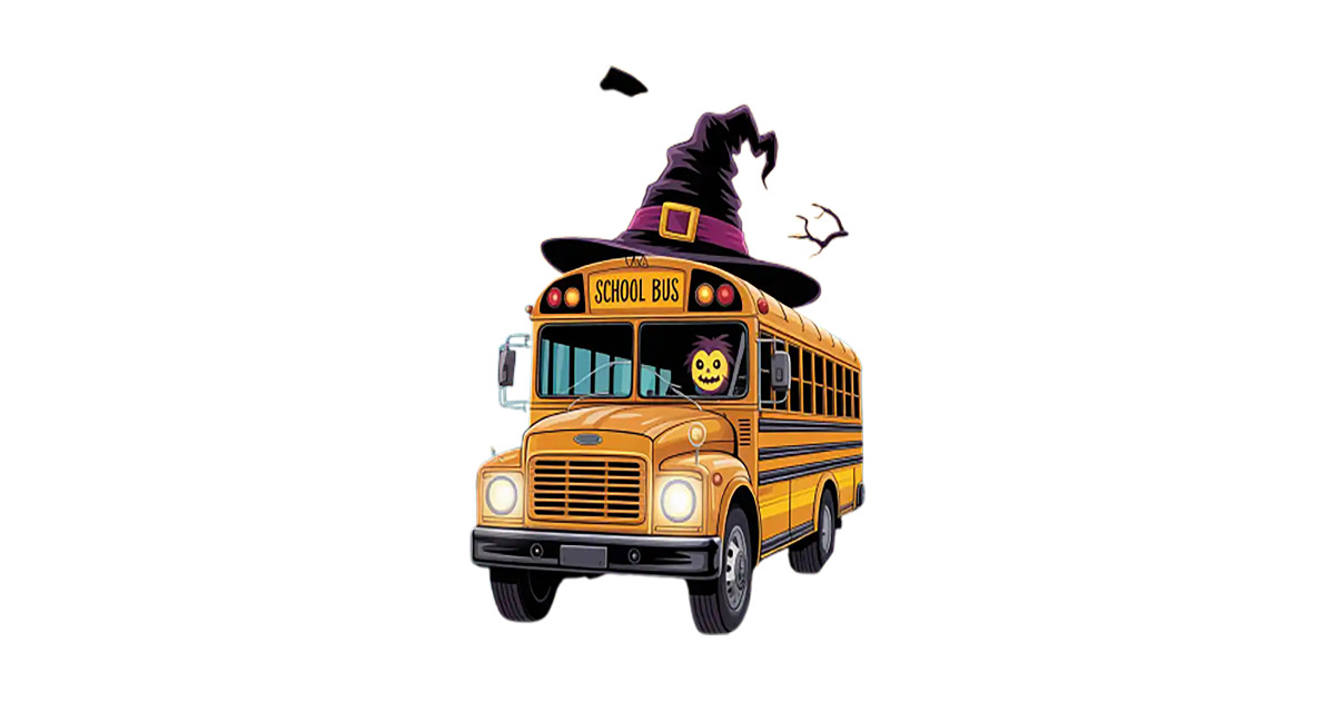 Halloween School Bus Witch Hat and Pumpkins Spooky - Halloween School ...