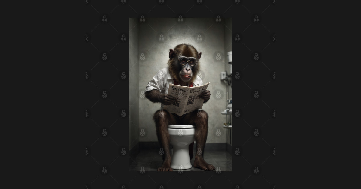 Hilarious Monkey Reading Newspaper Bathroom Art - Monkey Bathroom Decor ...