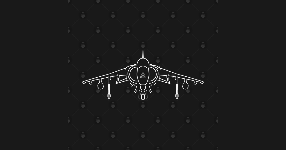 Hawker Harrier jump jet fighter aircraft outline graphic (white ...