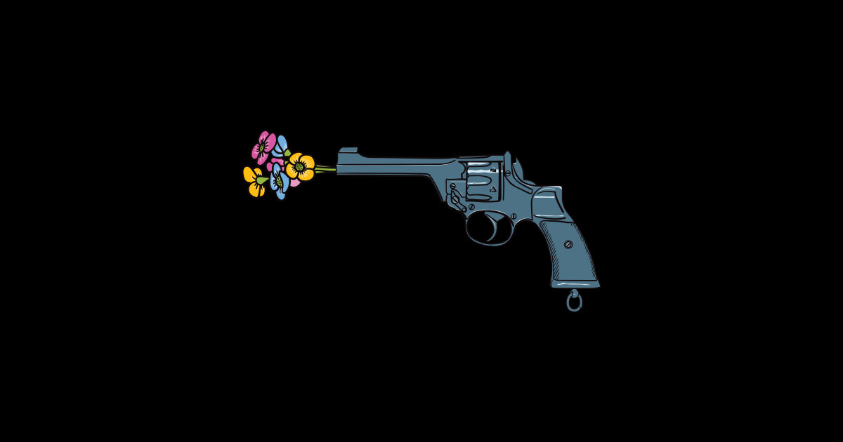 Revolver with a barrel blocked by flowers - Peace - Sticker | TeePublic