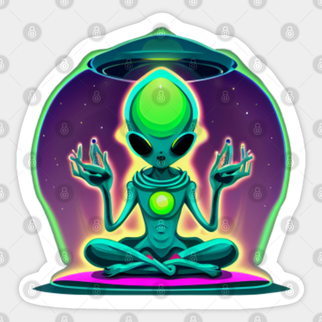 Alien in Yoga Pose - Alien Yoga Pose - Sticker | TeePublic