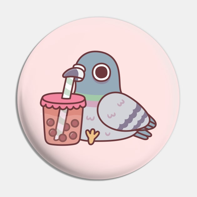 Cute Pigeon Drinking Bubble Tea - Cute Pigeon - Pin | TeePublic