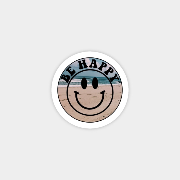 Be Happy Smiley Face Beach - Sticker - Magnet | TeePublic