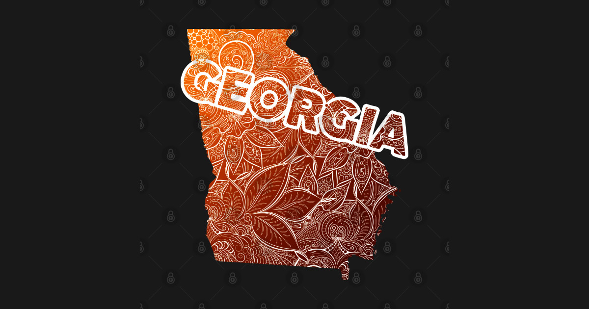 Colorful mandala art map of Georgia with text in brown and orange ...