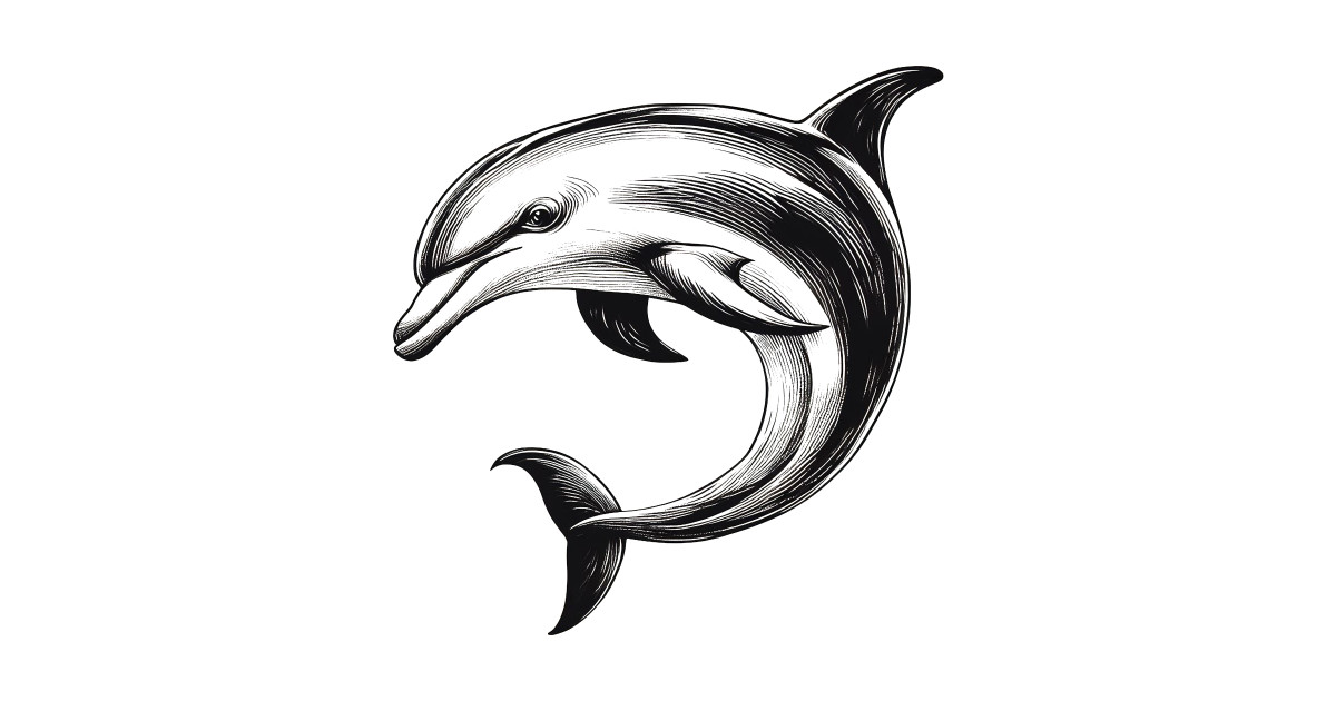 Stick Figure of a Dolphin in Black Ink - Stick Figure Dolphin - T-Shirt ...