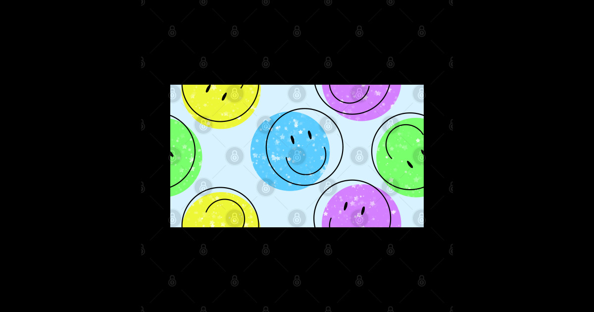 Smiley Face Pattern (Blue Background) - Smiley Face - Posters and Art ...