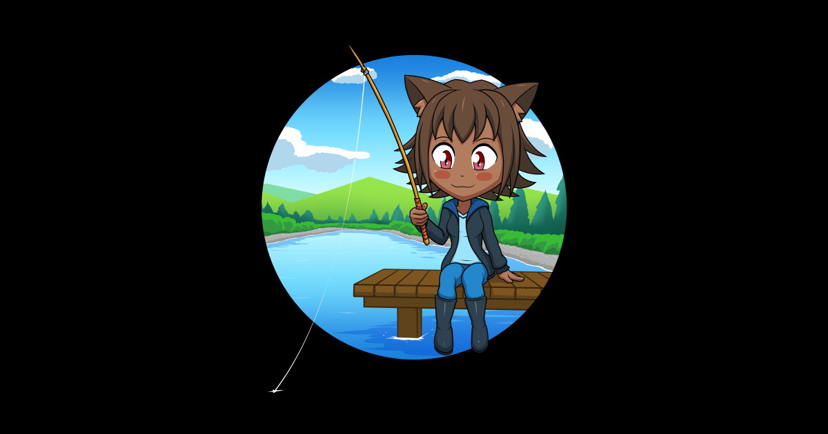 I Would Rather Be Fishing - Chibi Cat Girl - Fishing Cat Girl - Sticker ...