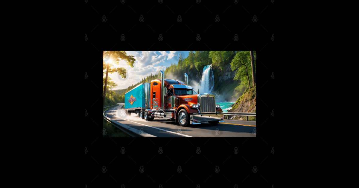 Big Rig on Scenic Highway - Truck Lover Gifts - Sticker | TeePublic