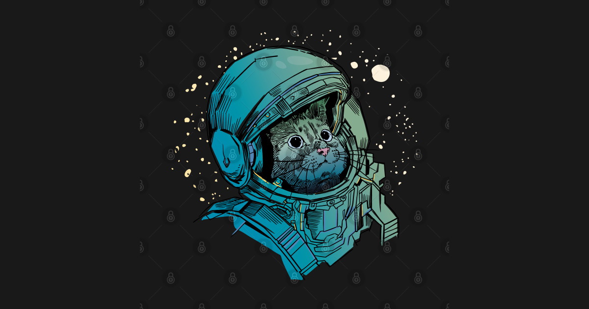 Cute Floating Cat in Space - Funny Space Cat Graphic - Cat In Space - T ...