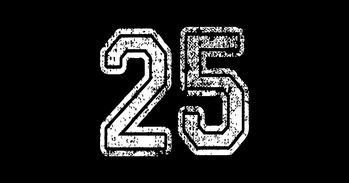 Number 25 Grungy in white - 25 - Sticker | TeePublic