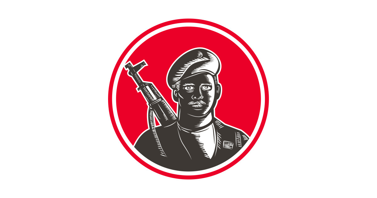 Paramilitary Wearing Beret Rifle Woodcut - Paramilitary - T-Shirt ...
