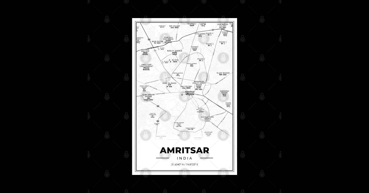 Amritsar Punjab Map - classic edition, Indian Map Art Poster, City ...