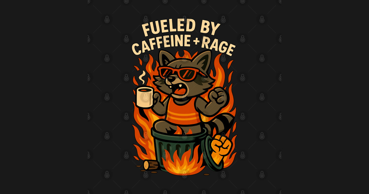 Fueled By Caffeine Rage - Raccoon Lover - T-Shirt | TeePublic