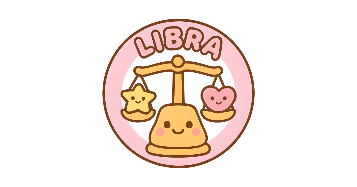 Kawaii Libra Zodiac – Cute Scales with Star & Heart Design - Libra ...