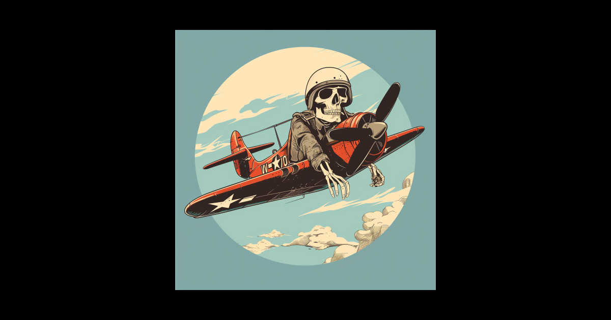 Skeleton Flying a Plane - Plane - Sticker | TeePublic