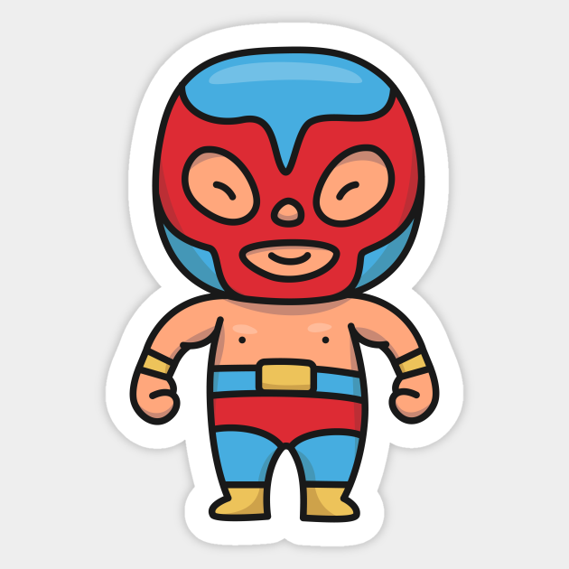 Cute Mexican Luchador Wrestler Cartoon - Cute Luchador - Sticker ...