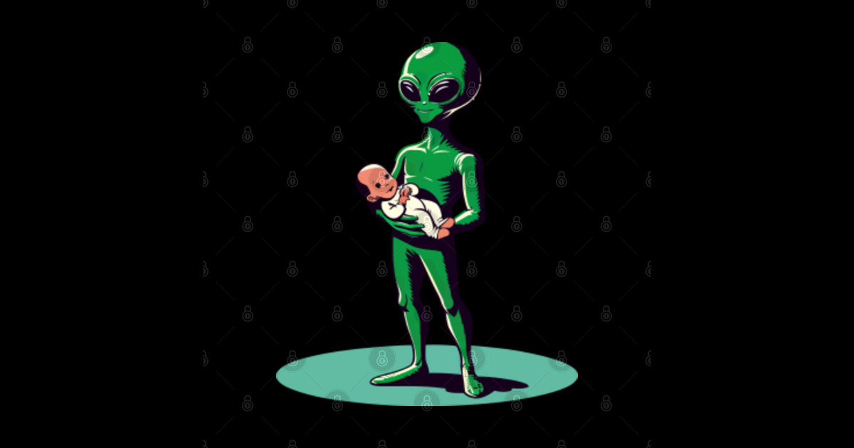 Alien carrying a human baby - Alien - Sticker | TeePublic