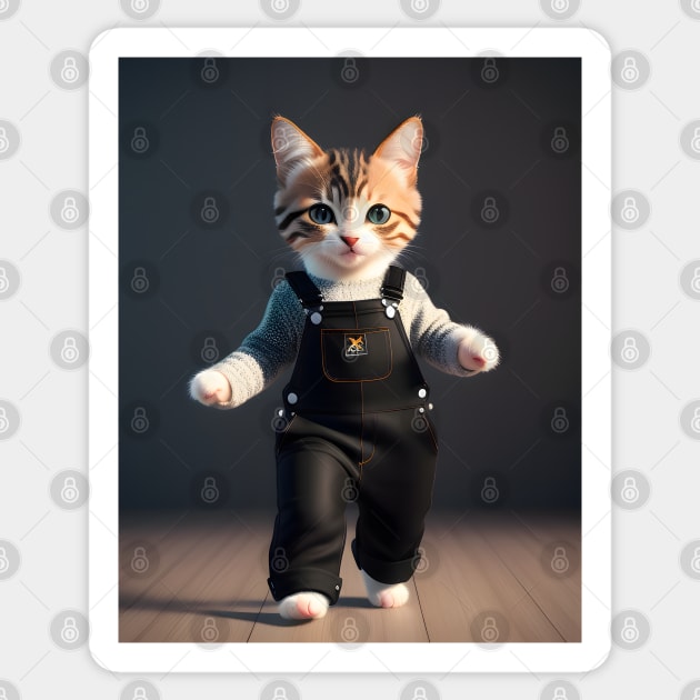 Cat Wearing Overalls - Modern Digital Art - Cat - Sticker | TeePublic