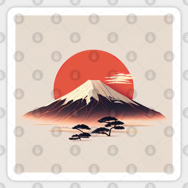 Mount Fuji Illustration Minimalist Design - Mount Fuji - Sticker ...