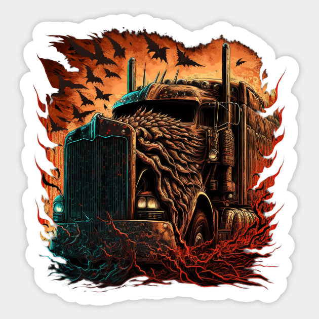 Semi Truck from Hell - Fire - Sticker | TeePublic