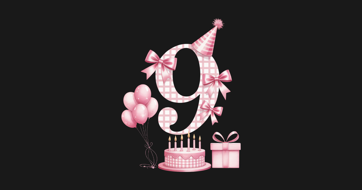 9th Birthday Girl Coquette Bow 9 Years Old Birthday Kids - 9th Birthday ...