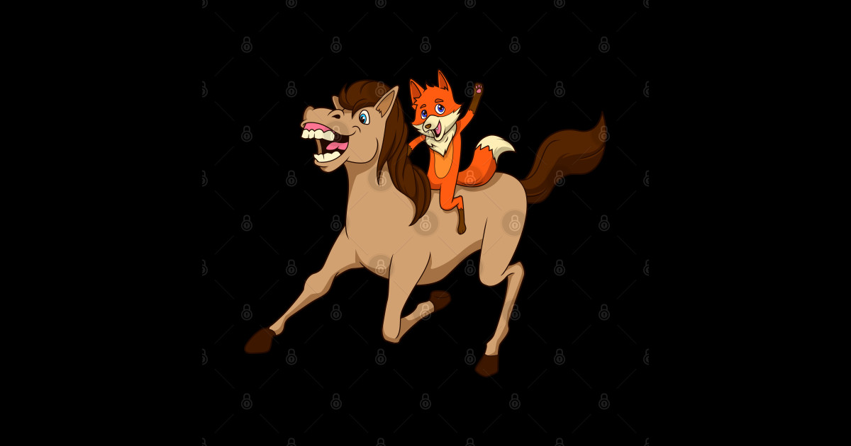 Cartoon fox riding horse - Horse Riding - Sticker | TeePublic