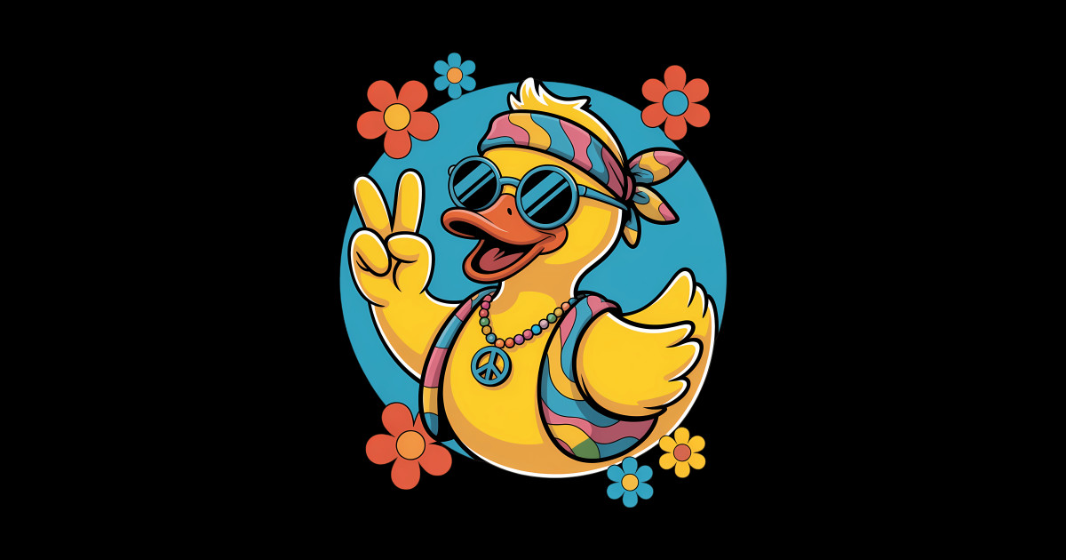 Hippie Duck Peace Sign 80s 90s Floral Cute - Hippie Duck Peace Sign 80s ...