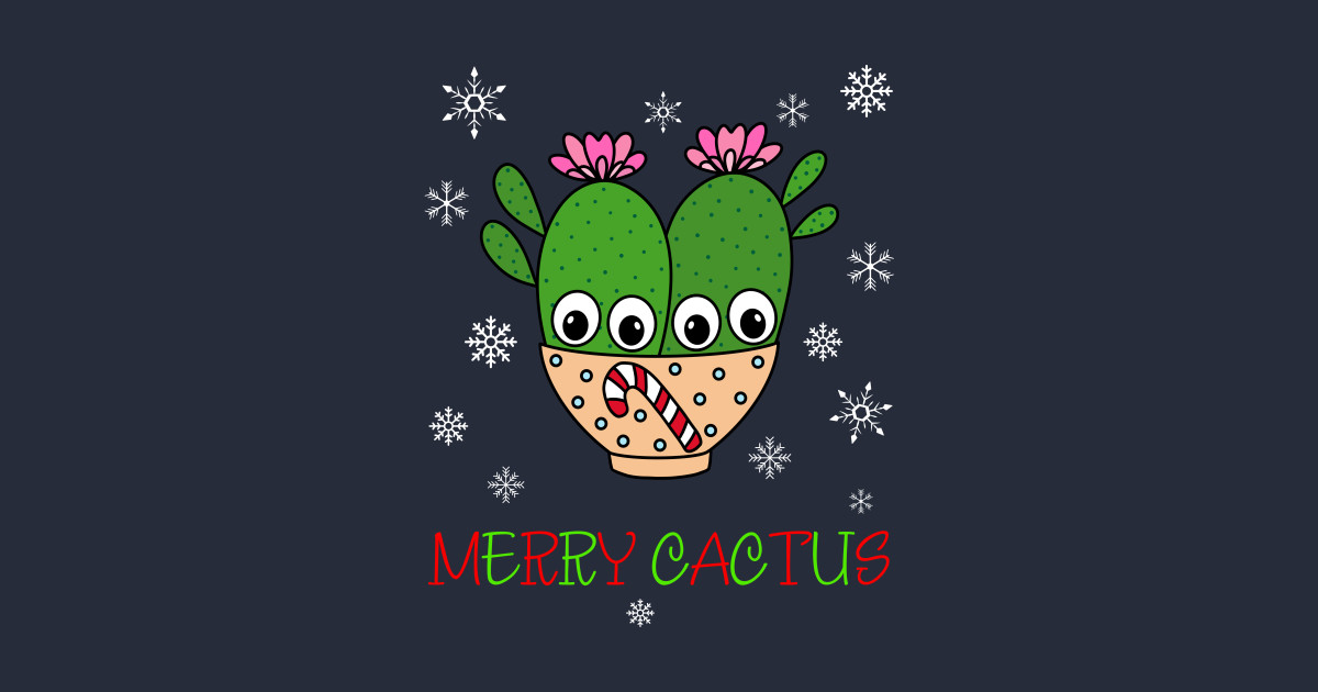 Merry Cactus - Cacti Couple In Christmas Candy Cane Bowl - Cactus - T-Shirt | TeePublic