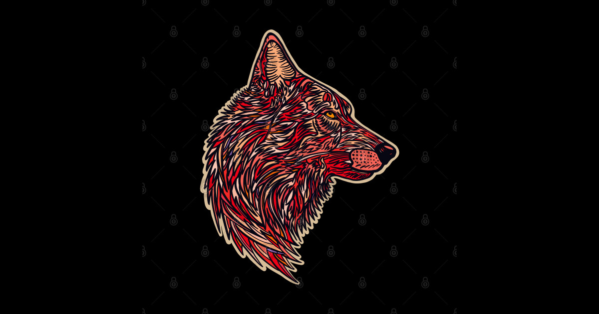Wolf side profile design #4 - red version - Wolf - Posters and Art ...