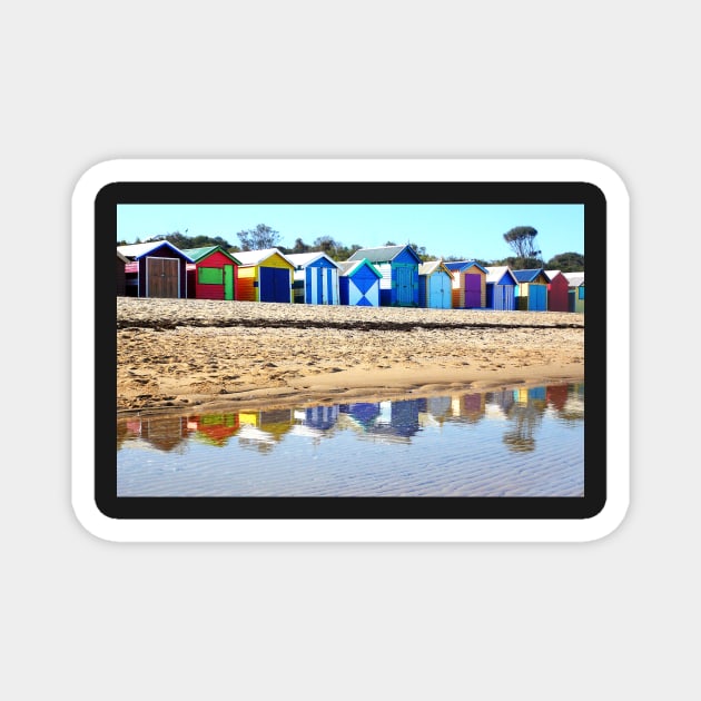 Bathing Boxes, Brighton Beach - Reflections - Magnet | TeePublic