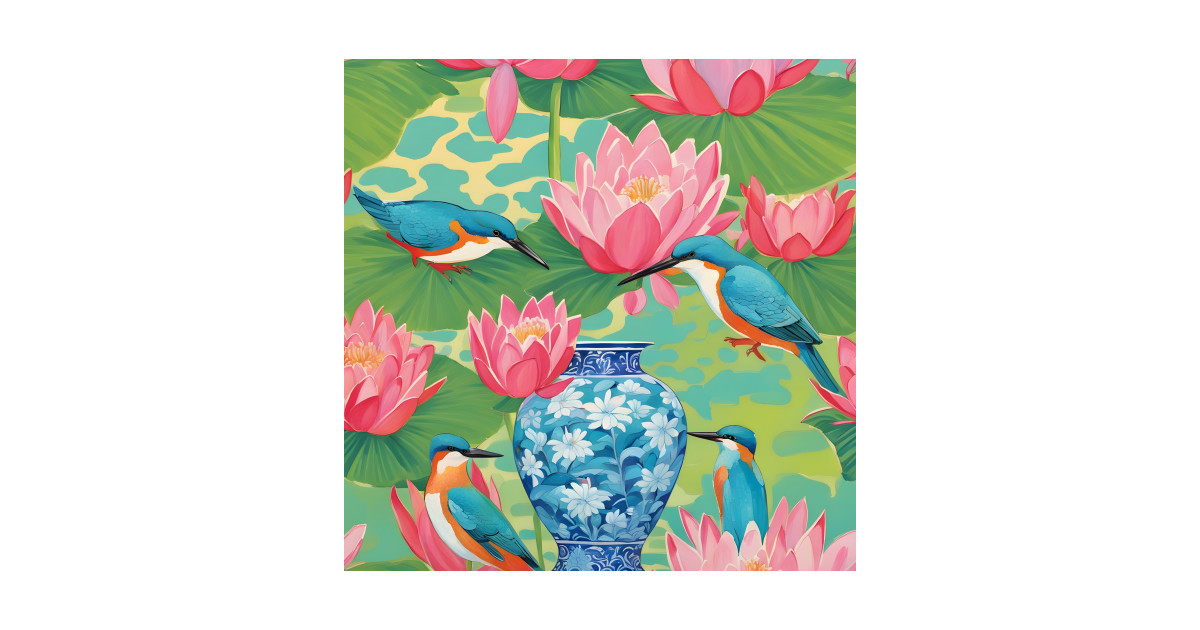 Kingfishers at the lily pond - Preppy Kingfishers - T-Shirt | TeePublic