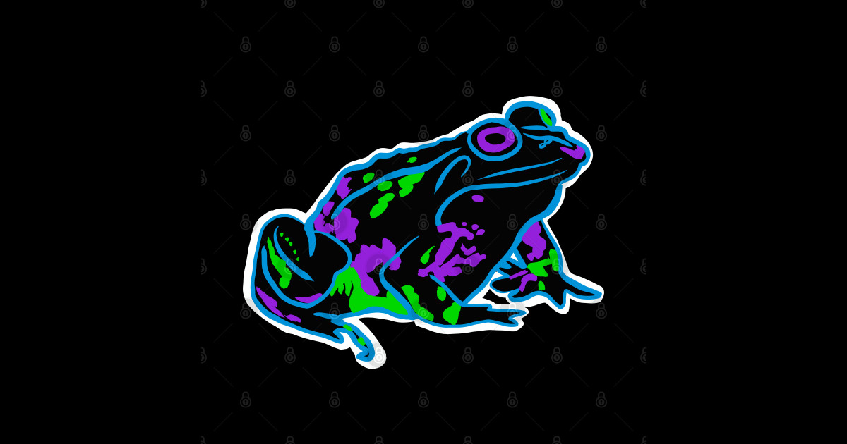 Blue Neon Frog With White Outline - Frog - Sticker | TeePublic