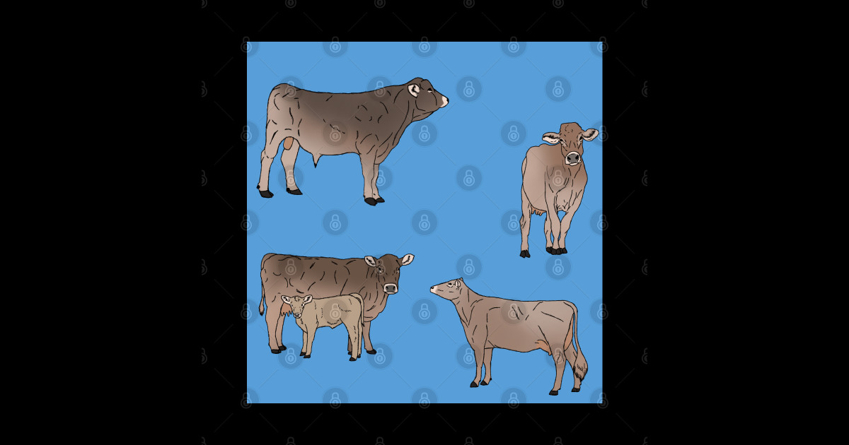 Brown Swiss Cows Pattern Blue - Cows - Sticker | TeePublic