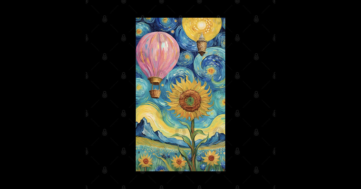 Aerial Van Gogh: Starry Sunflower Skyline - Van Gogh - Sticker | TeePublic