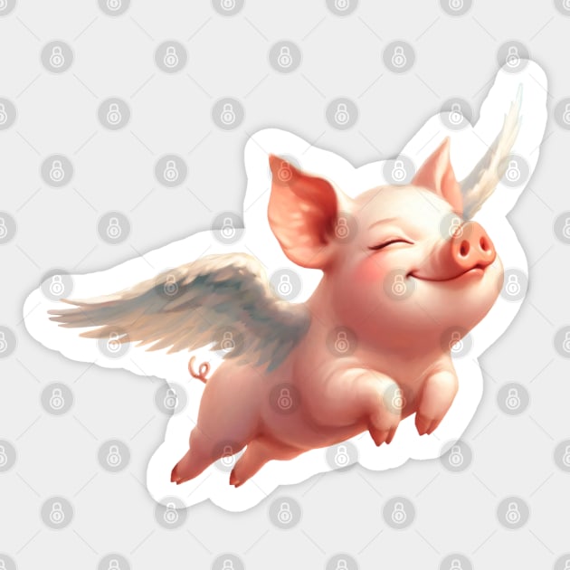 Smiling Flying Pig - Flying Pig - Sticker | TeePublic