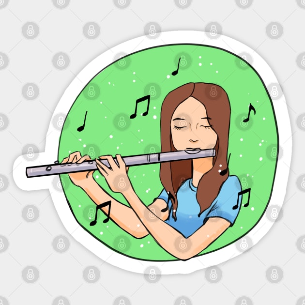 Girl Playing Flute - Flute - Sticker | TeePublic