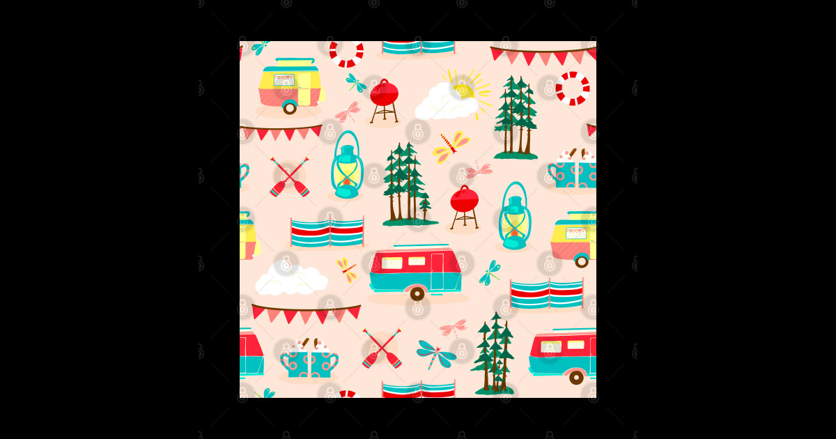 Vintage campsite with caravans repeat pattern - Eriba - Posters and Art ...