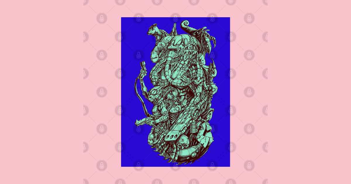 Heavy metal aliens ink art - Cyberpunk Style - T-Shirt | TeePublic