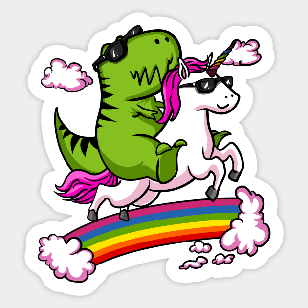 T-Rex Dinosaur Riding Unicorn - Unicorn - Sticker | TeePublic
