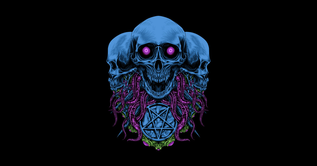 Tri-skull Dark - Skull - Sticker | TeePublic