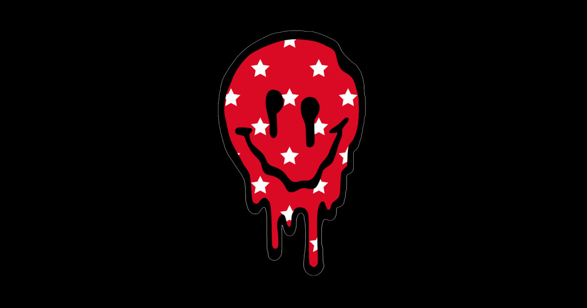 Red Stars Drippy Smiley Face - Shaka - Sticker | TeePublic