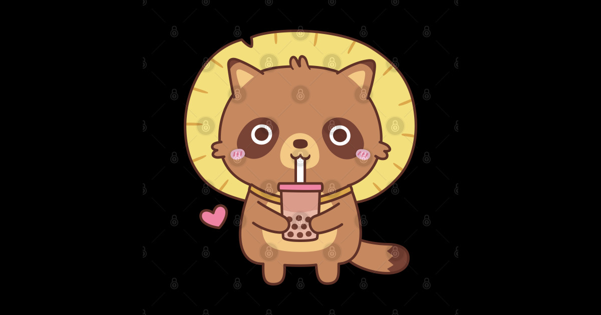 Cute Tanuki With Straw Hat Loves Bubble Tea - Tanuki - Sticker | TeePublic