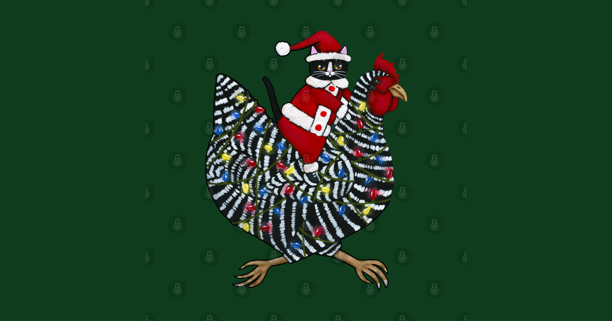 Christmas Chicken Ride - Cat - T-Shirt | TeePublic