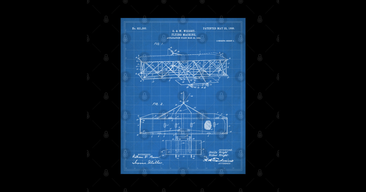 Wright Brothers Airplane Patent - Aviation History Art - Blueprint ...