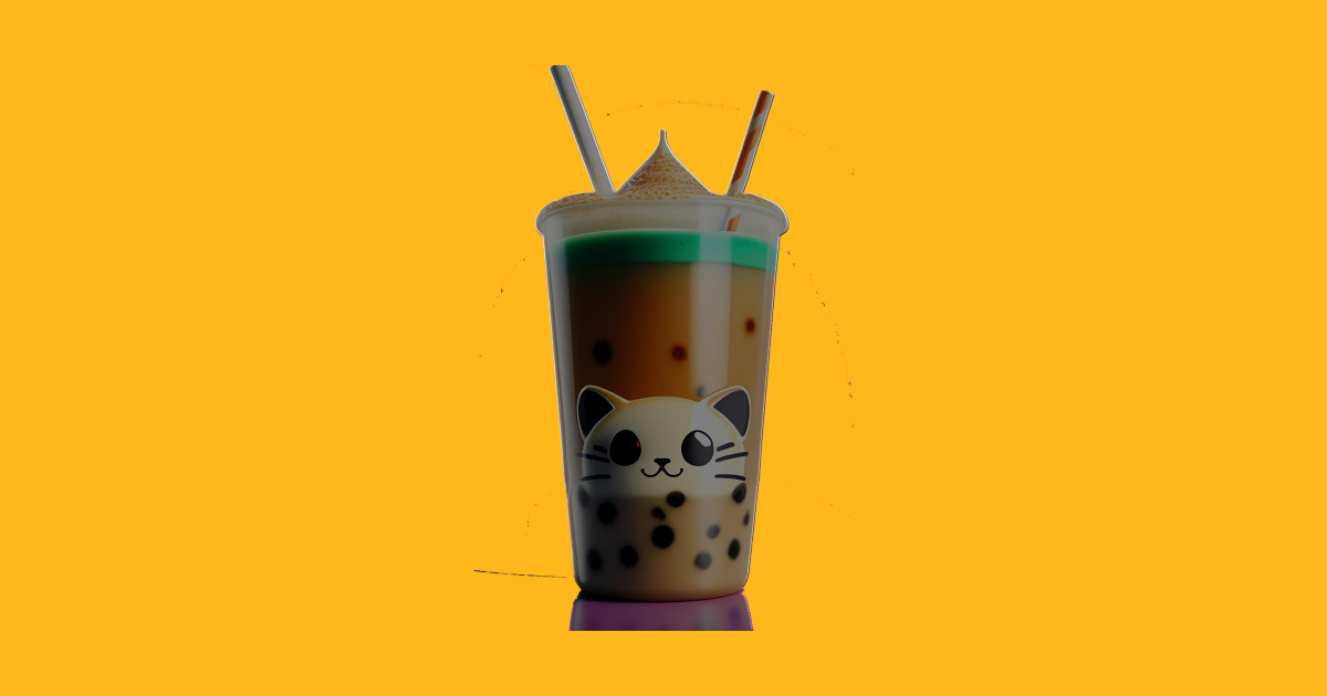 anime cat head as lead of Boba tea milk - Cat Head - T-Shirt | TeePublic