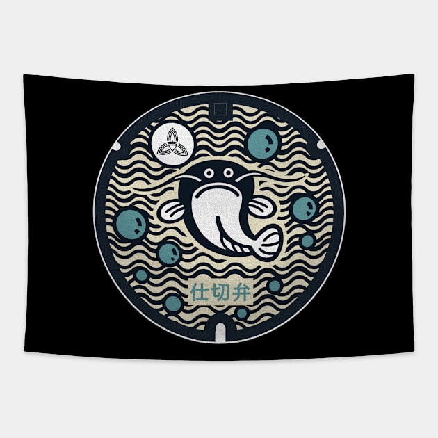 Yoshikawa Manhole Cover Art Alternative Color - Cute Fish - Tapestry ...