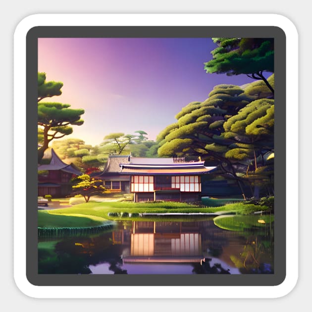 Japanese Artwork of a house - Japanese House - Sticker | TeePublic