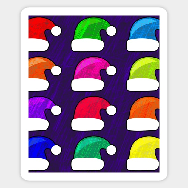 Colorful Santa Hats Purple Background - Festive - Sticker | TeePublic